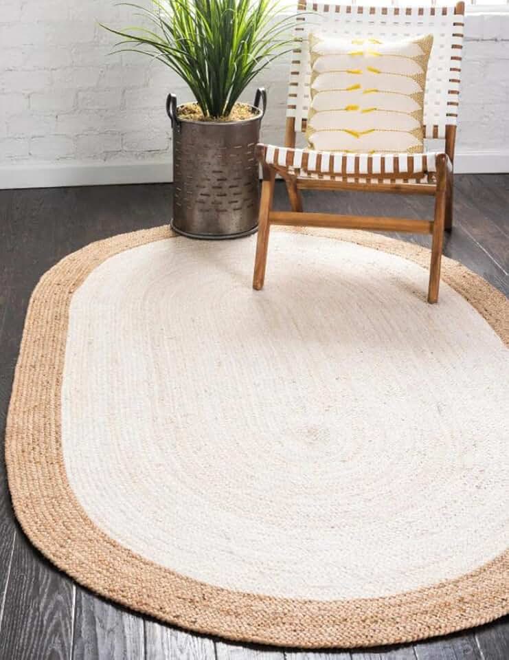 Rugs Hut - 4x6 5x8 8x10 ft. Jute Rug Handmade Rug Oval Rug White Beige ...