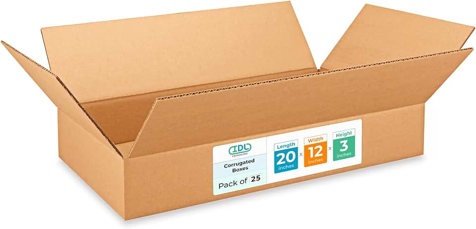 DL Packaging Medium Corrugated Moving Boxes 20"L x 12"W x 3"H ...