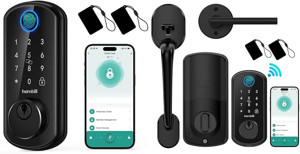 Smart WiFi Door Lock Set + Smart WiFi Deadbolt Black: Hornbill Keyless ...