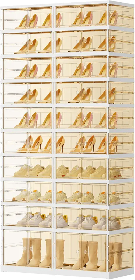 10 Tiers 20-40 Pairs Foldable Shoe Boxes Large Plastic Shoe Storage ...