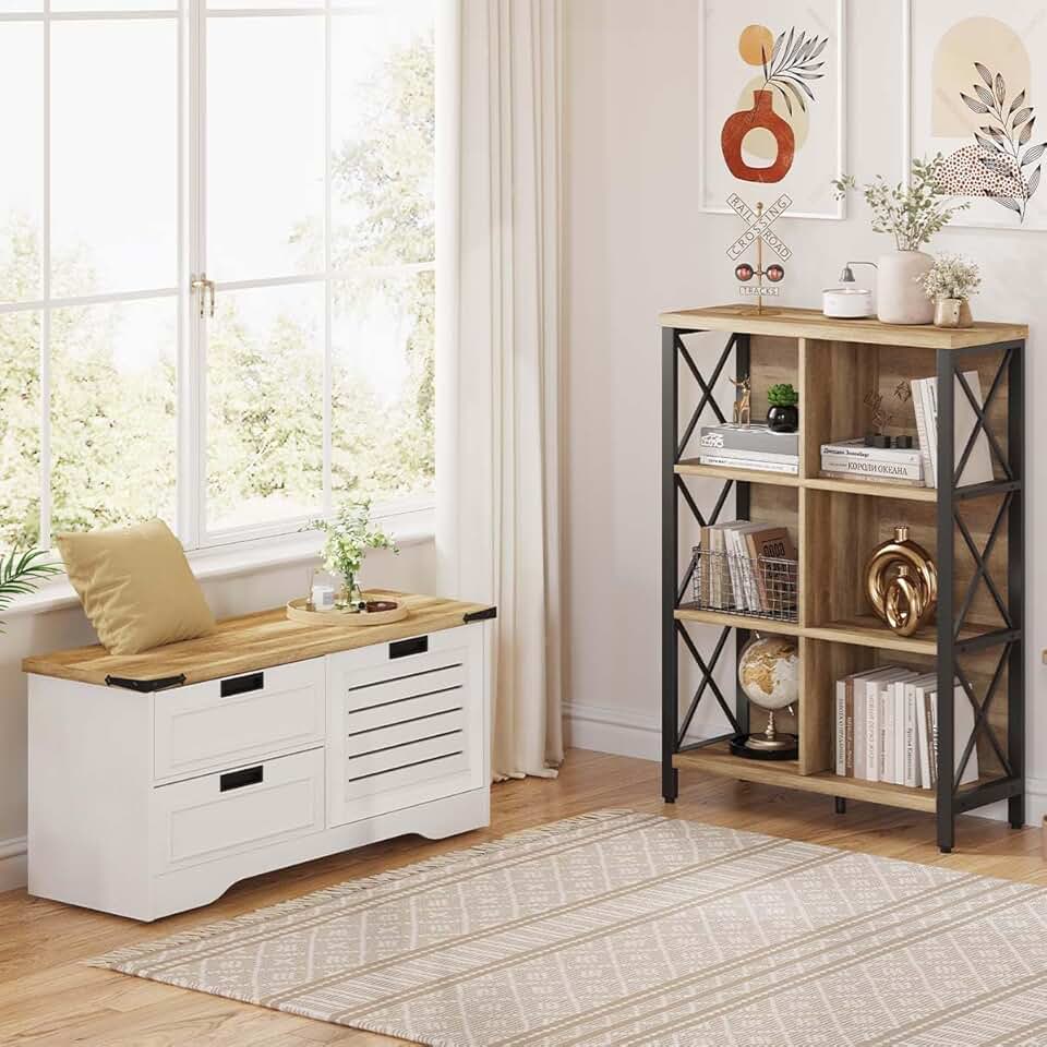 FATORRI Shoe Storage Bench and 6 Cube Bookcase for Entryway Hallway ...