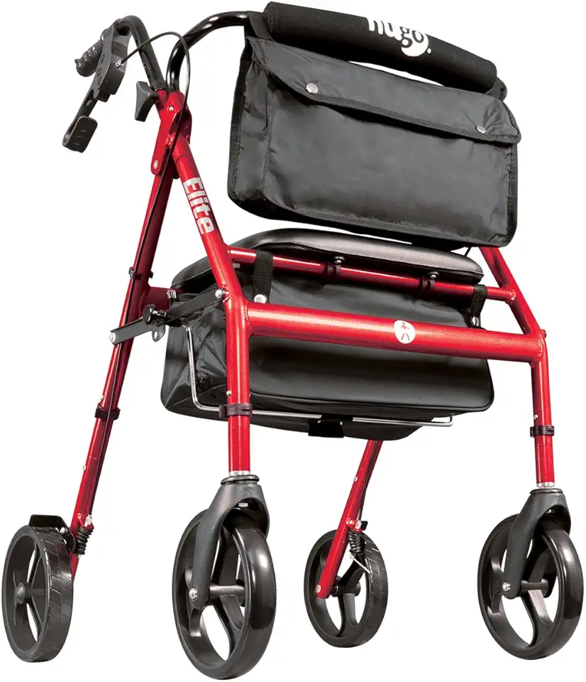 Hugo Mobility 700-961 Foldable Rollator Walker with Seat and Saddle Bag ...