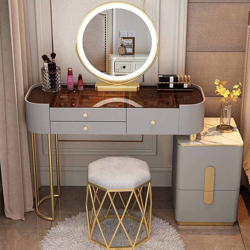 Makeup Vanity Table Set with Cushioned Stool, Dressing table with ...
