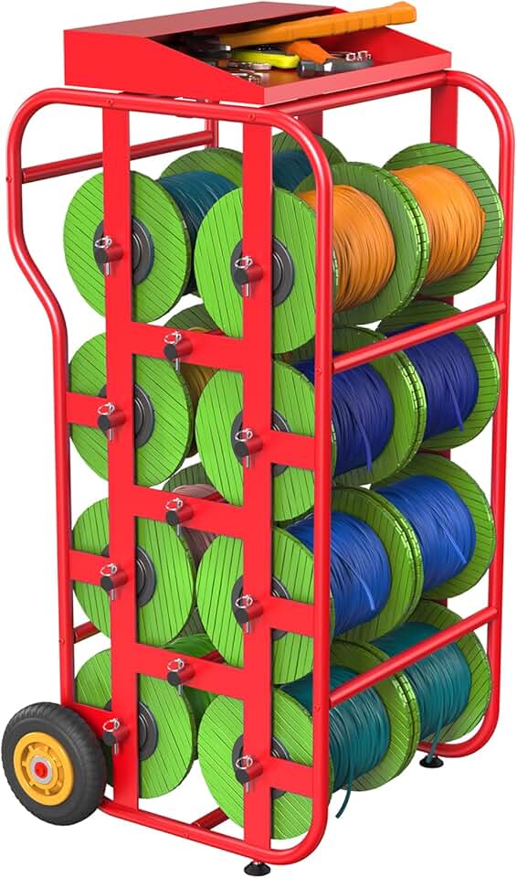 Wire Spool Rack, Cable Dispenser Cart with Wheels, Multi-Electrical ...
