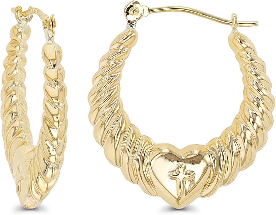 14K Gold Solid Hypoallergenic Heart Hoop Earrings - Tricolor Gold, Two ...