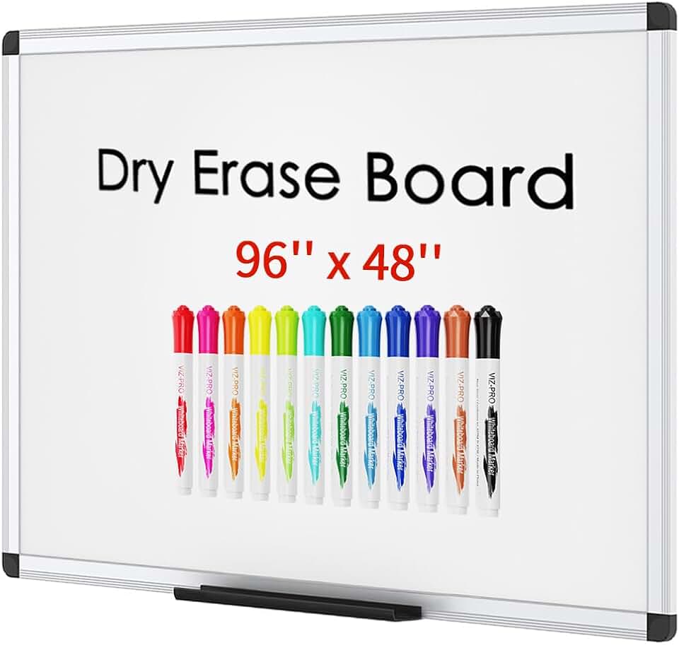 VIZ-PRO Dry Erase Board/Magnetic Whiteboard, 8' x 4', Silver Aluminum ...