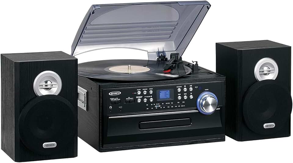JENSEN JTA-475B 3-Speed Stereo Turntable with CD System, Cassette, and ...