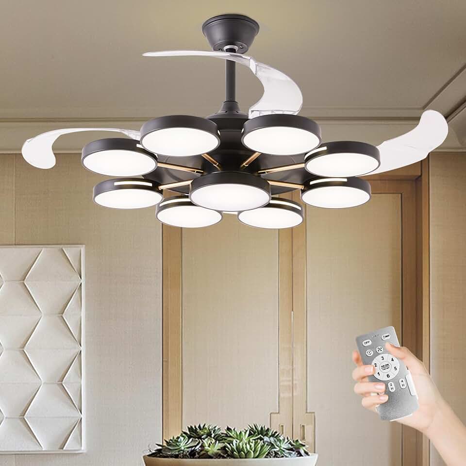 48" Retractable Ceiling Fan with Light: Flower Circle 8 Lights ...