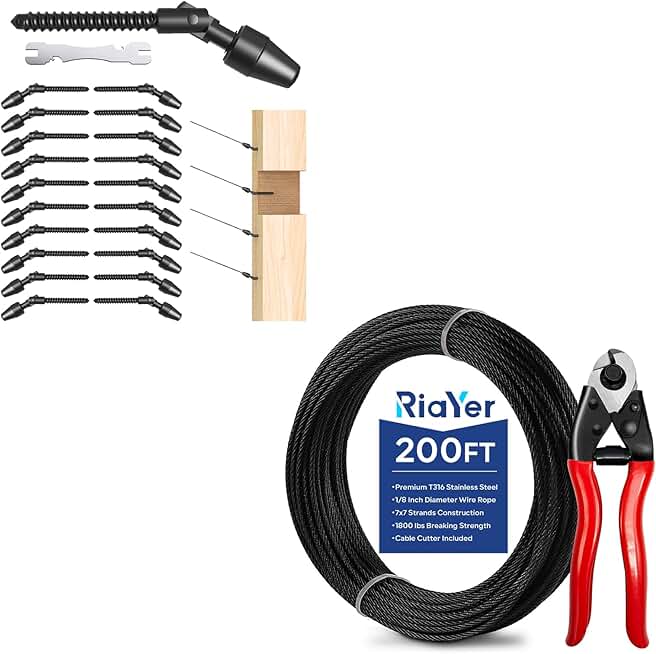20 Pack Black Cable Railing Kit QuickLock+200FT 1/8" Black Wire Rope ...