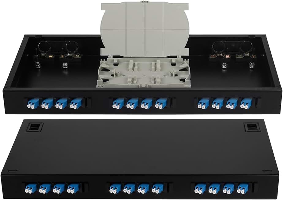 2-Pack LC-SM 12 Duplex 24 Port Rack Mount Enclosure Box with Splice Trays Singlemode LC-UPC Kit ...
