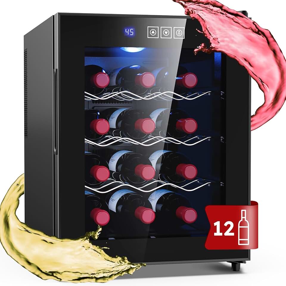 12 Bottle Wine Cooler, Freestanding Small Wine Fridge with 54-66 ...