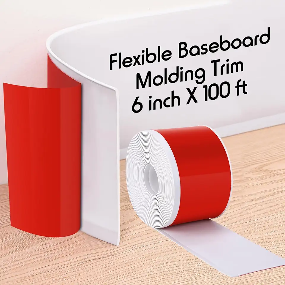 Frienda 6 Inch x 100 ft Flexible Baseboard Molding Trim Peel and Stick ...