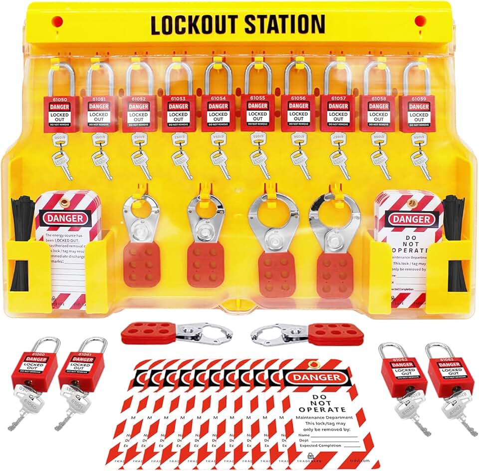 TRADESAFE Lockout Tagout Station with Loto Devices - 14 Pack Safety Lock Set, 6 Hasps, 40 Do Not ...