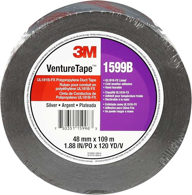 3M Venture Tape UL181B-FX Polypropylene Duct Tape 1599B, Silver, 48 mm ...