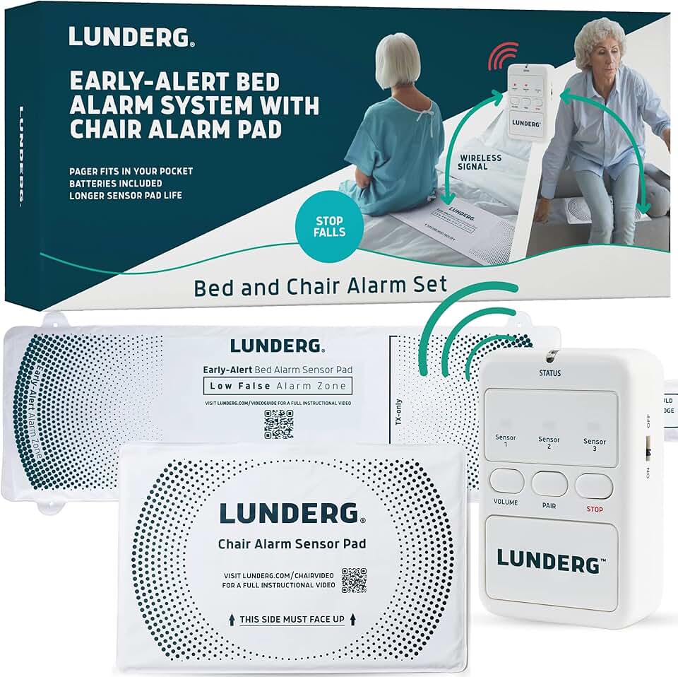 Lunderg Bed Alarm for Elderly Adults & Chair Alarm Set - Wireless Early ...