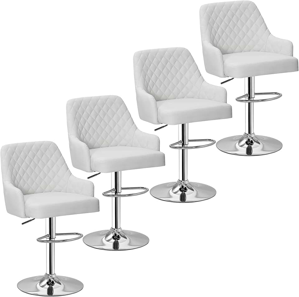 VECELO Bar Stools Set of 4, Adjustable Bar Stools with Back, Bar Height ...
