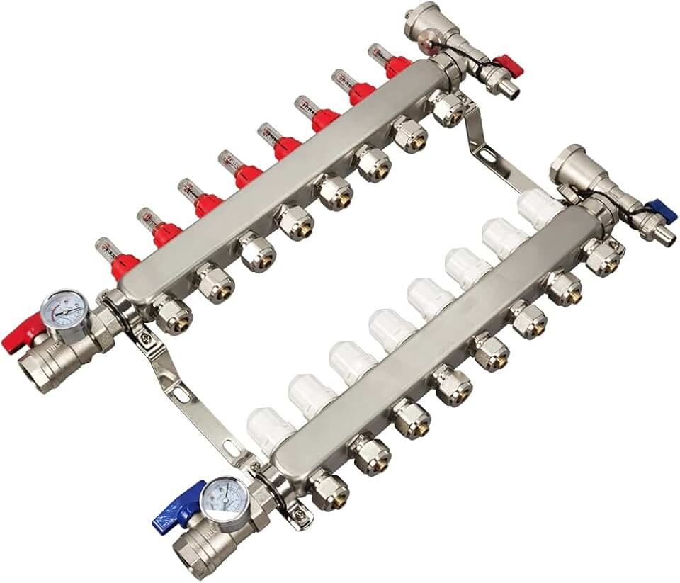 Radiant Heat Pex Manifold 8 loops Pex manifold 1/2” Stainless Steel Pex ...