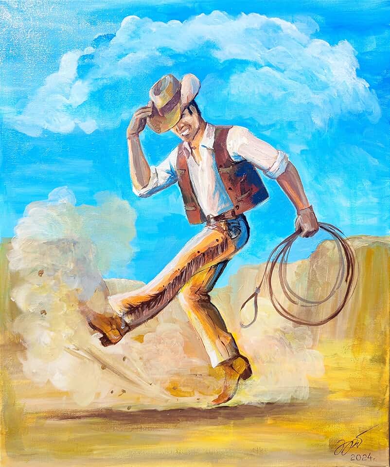 Original Acrylic Painting Dancing Cowboy Painting Western Wall Art Wild ...
