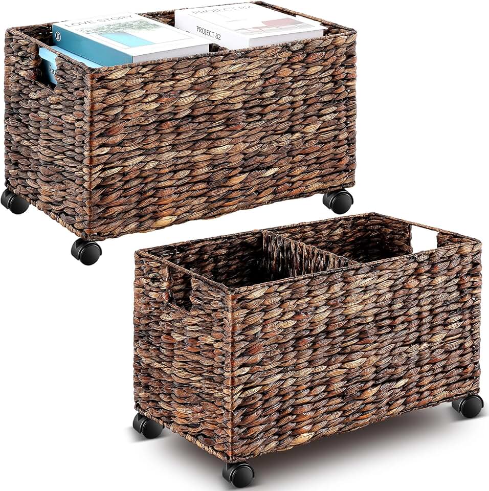 Havawish 2 Pcs Extra Large Rolling Storage Wicker Basket Cart with ...