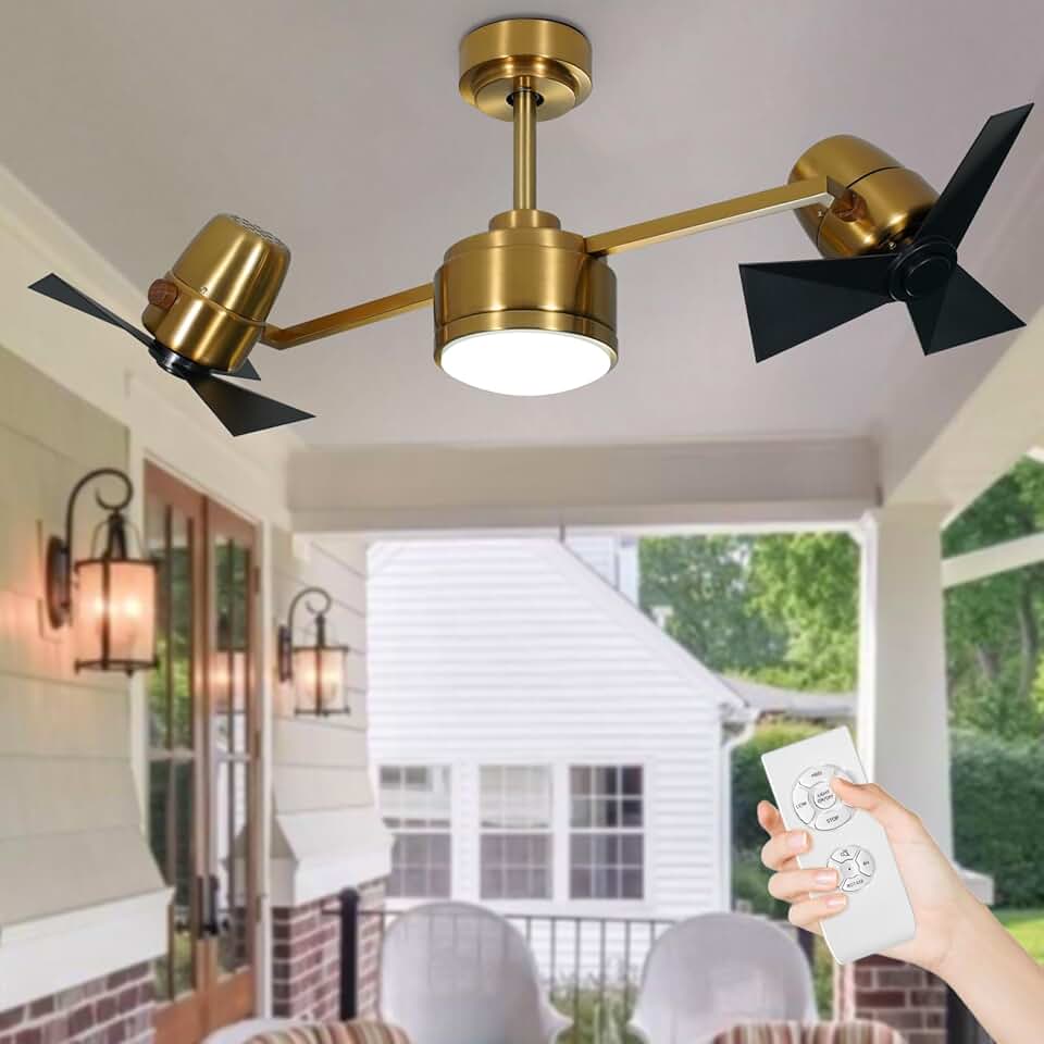 Double Ceiling Fan with Light: 360° Rotational Outdoor Ceiling Fan Twin ...