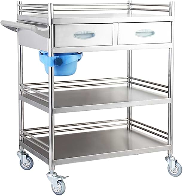 Stainless Steel Trolleys 3 Tier Rolling Cart with Trash can and Dual ...
