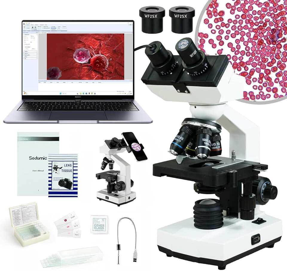 Microscope for Adults Students, 40X-2500X Binocular Compound ...