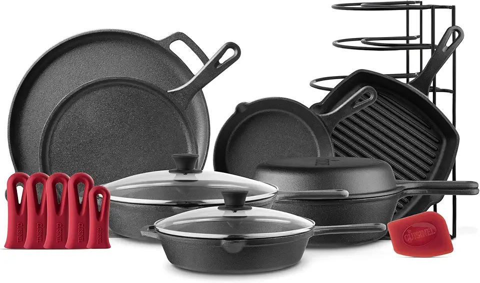 Cast Iron Cookware Set - Complete Pre-Seasoned Kit - 8" Skillet + 10 ...