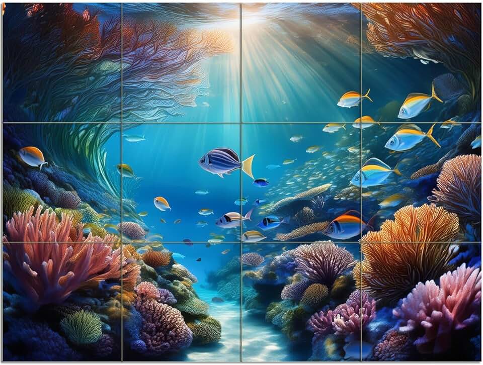Tile Mural Coral Fish Sea Ocean Pattern A555 Kitchen Bathroom Shower ...