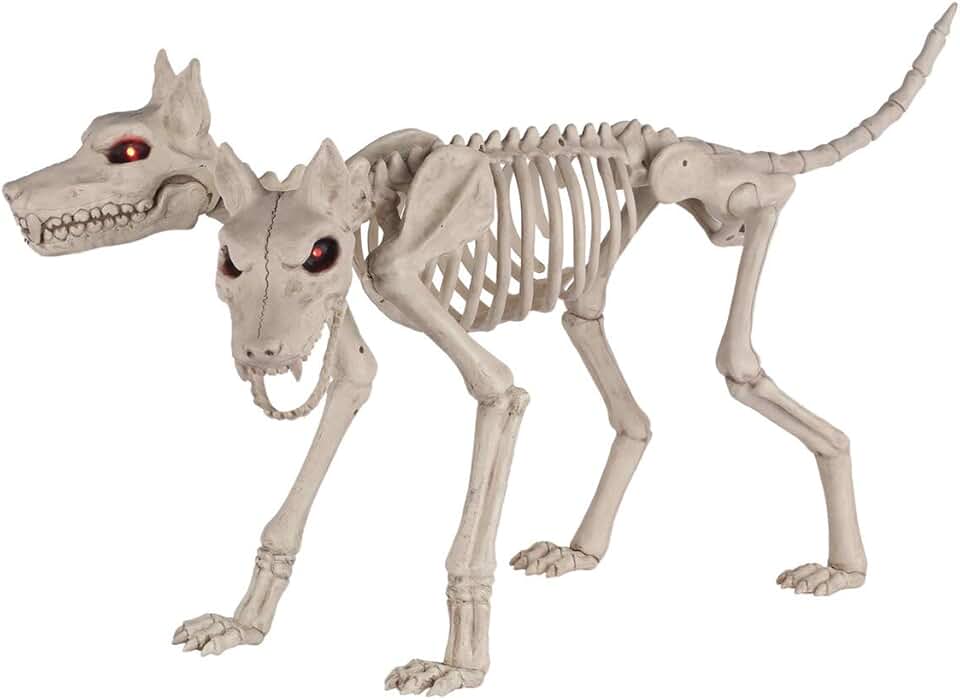 Home Halloween Creepy Scary Decoration Animated Two-Headed Dog Skeleton ...