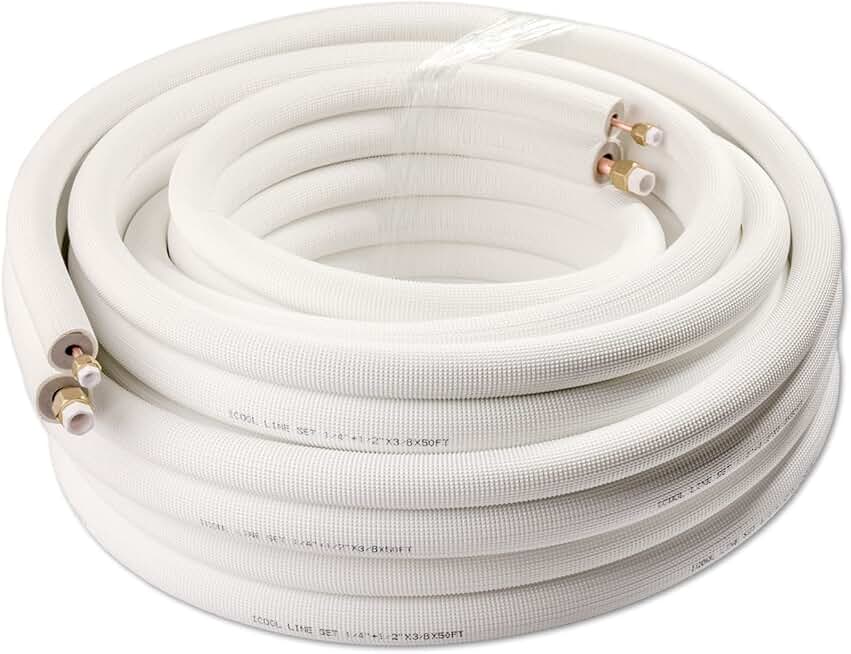 ICOOL 50 Ft. Mini Split Line Set, 1/4" & 1/2" O.D. Twin Copper Pipes, 3 ...