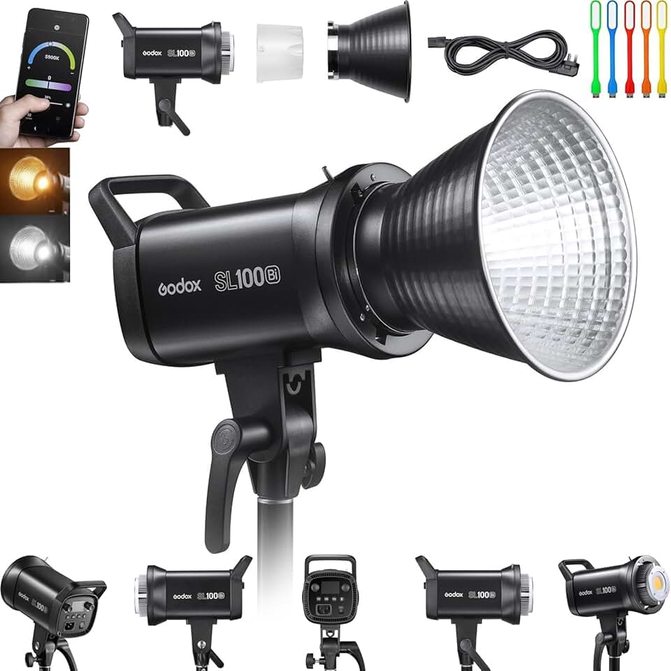GODOX SL100Bi Bi-Color Video Light 2800K-6500K Compact Size CRI 96 TLCI ...