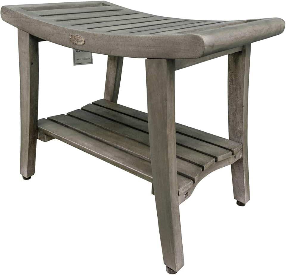 24 Inch, Gray, Teak Shower Bench, Teak Shower Stool, Teak Bench Shower ...