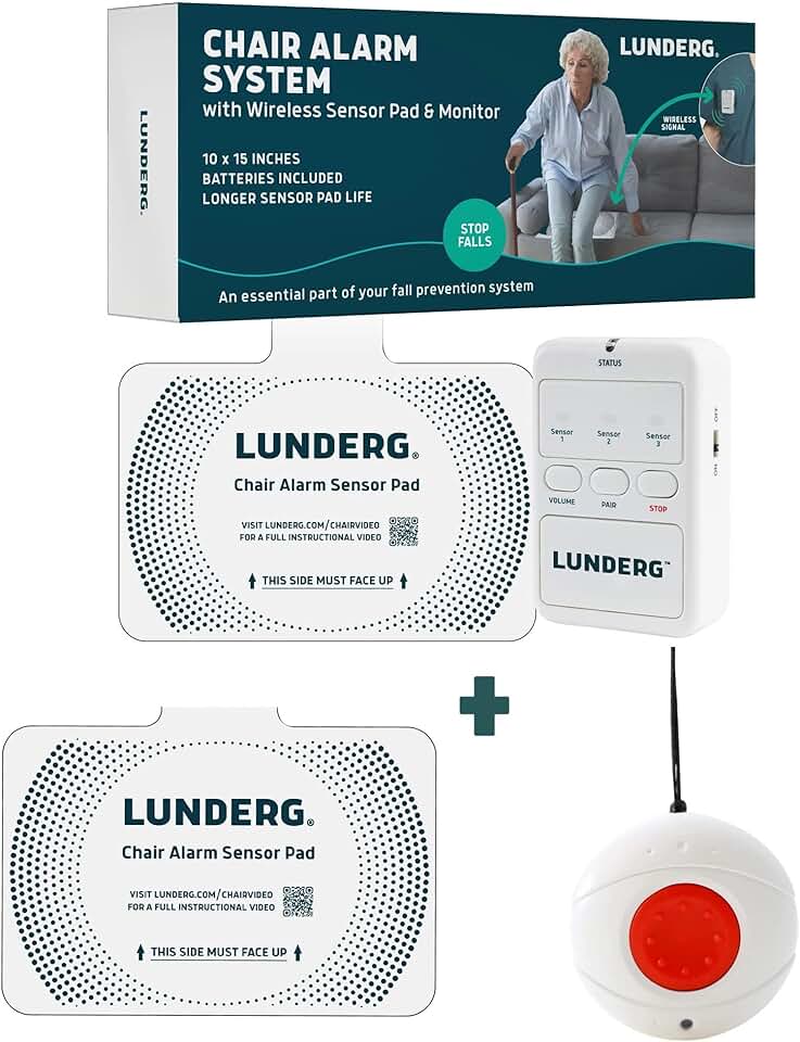 Lunderg Chair Alarm System with Call Button, 2 Wireless Chair Sensor ...