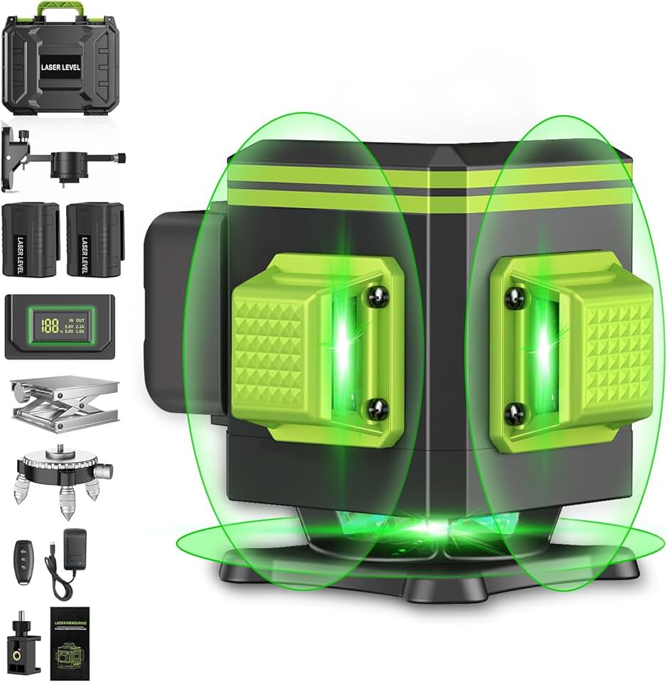 12 Lines Laser Level Self Leveling - 3x360° Cross Line Laser with LCD ...