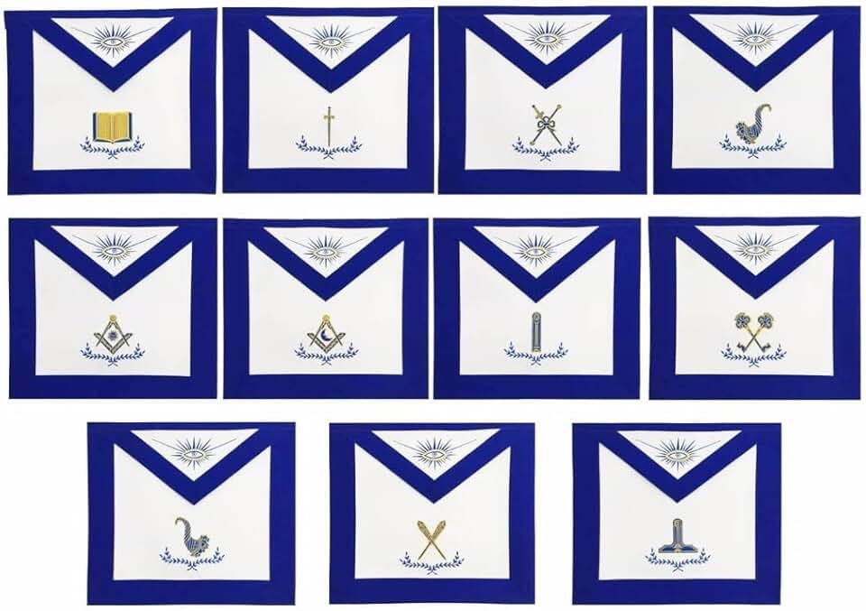 Masonic Blue Lodge Officers Apron Set of 11 Machine Embroidery Aprons ...