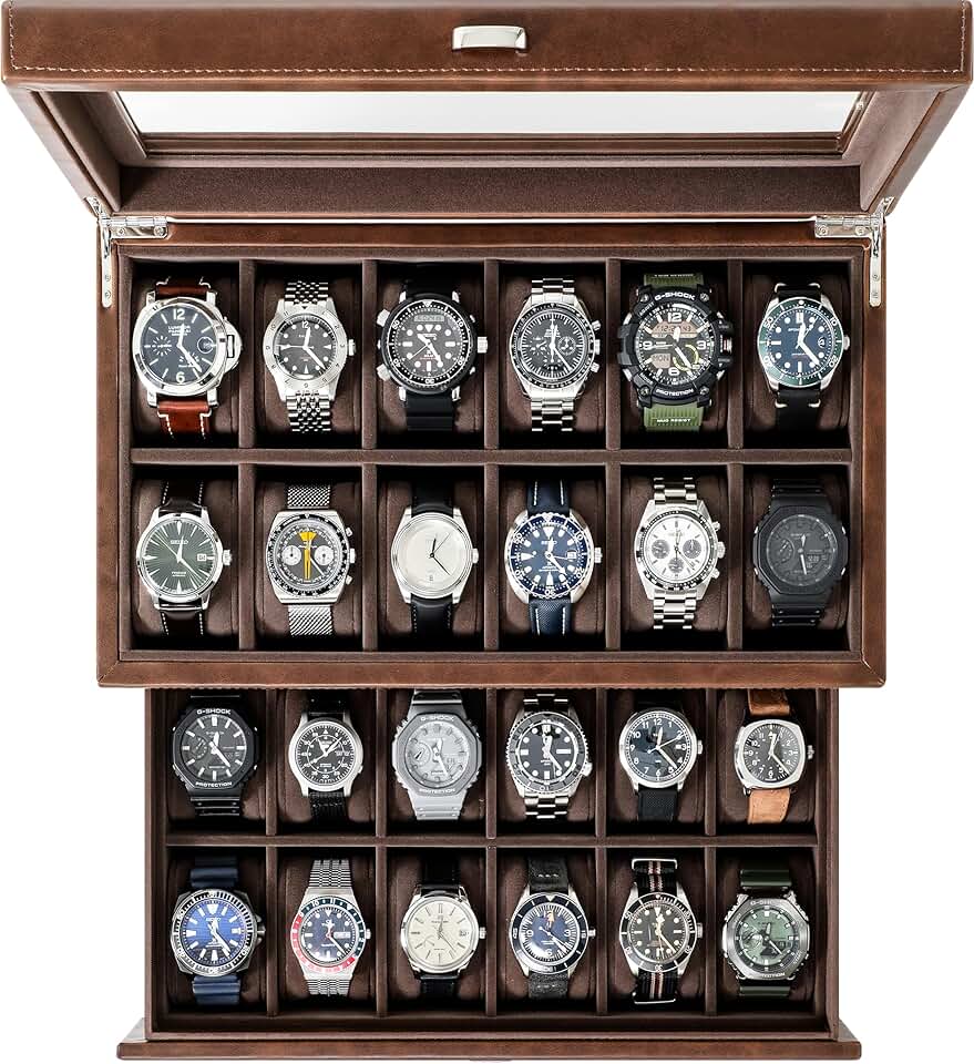 TAWBURY Extra Large Watch Case 24 Slot – XL Watch Case for Men | Watch ...