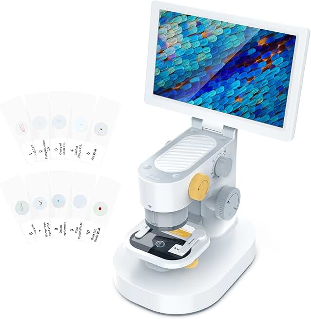 T1 Biological Digital Microscope with 9" IPS Touchscreen, 1600X Optical ...