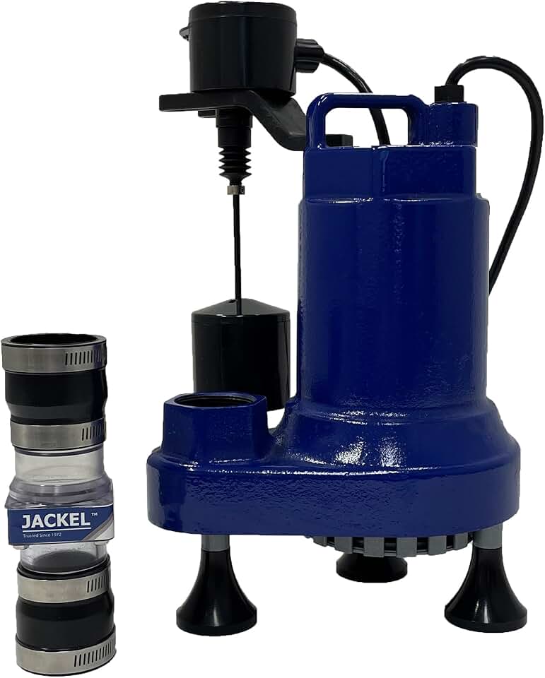 JACKEL 1/2 HP CAST IRON SUBMERSIBLE SUMP PUMP - VERTICAL SWITCH - 10FT ...