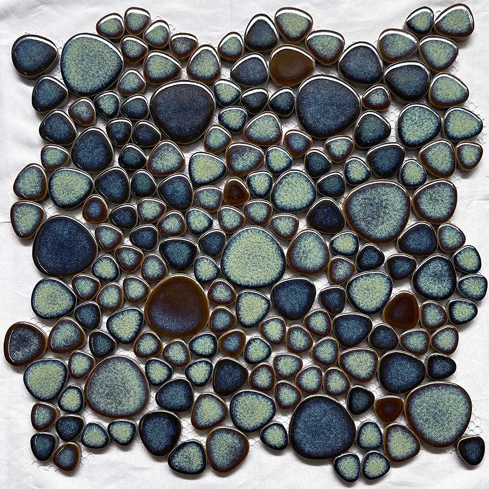 Interlocking Pebble Tile Aqua Teal Blue Porcelain Mosaic Mesh Mounted ...