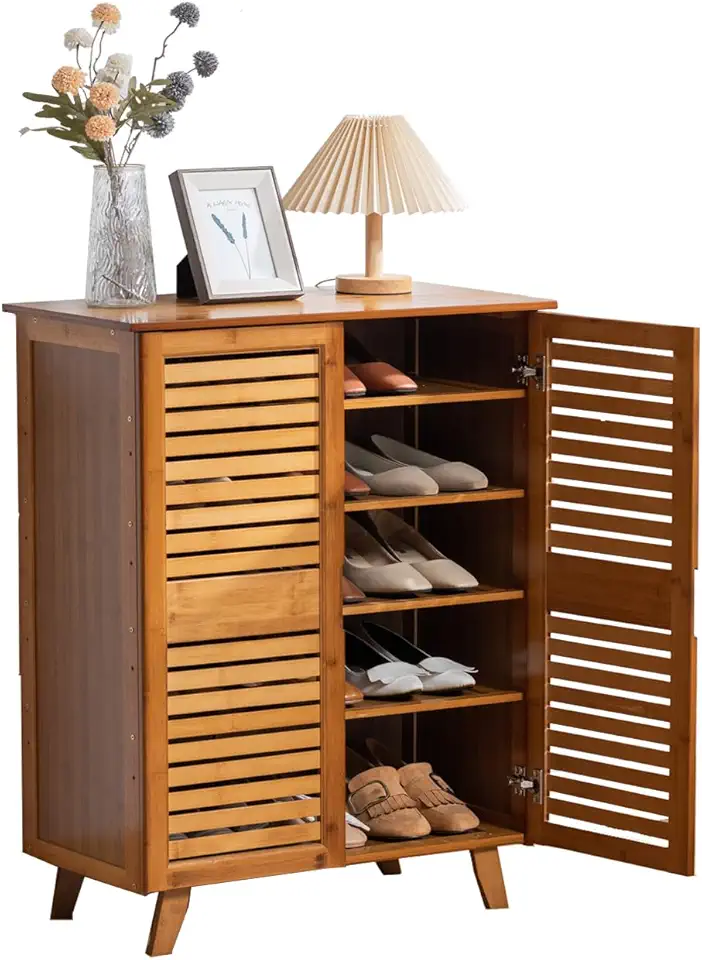 latifolia Bamboo Shoe Cabinet, Two-Door Shoe Storage Cabinet, 5 Tier ...