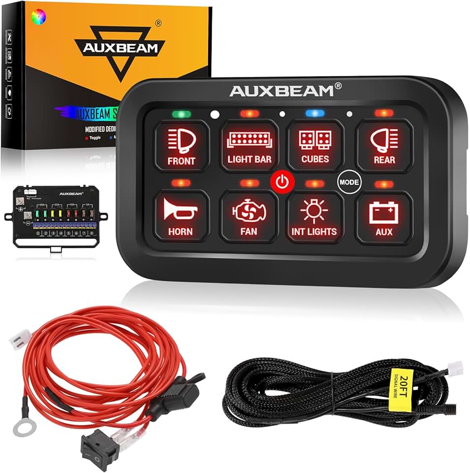 Auxbeam 8 Gang Switch Panel RA80 Auto-Dimmable RGB Switch Panel+6.6FT ...