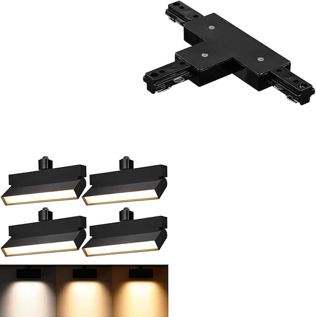 LEONLITE Track Lighting Heads Bundle T Connector, 4 Pack 3CCT Dimmable ...