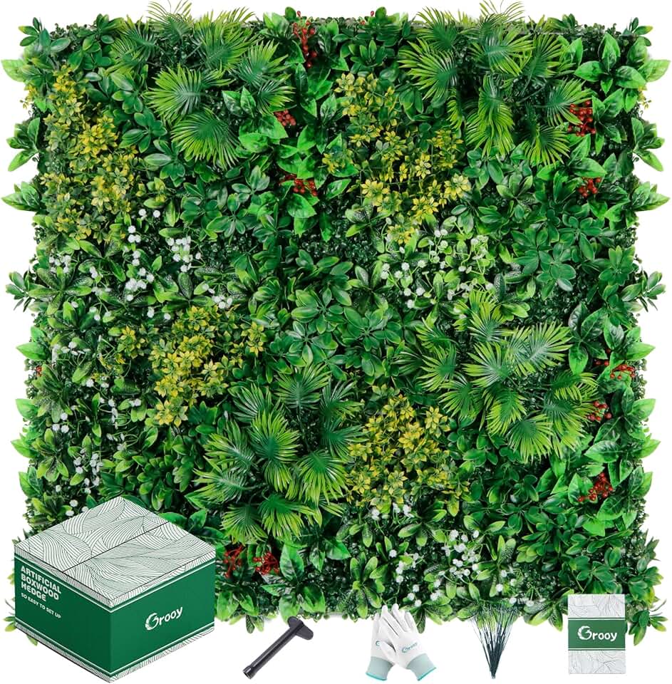 Grass Wall, Artificial Tropical Boxwood Panels 20"x20"(16pcs), Privacy ...