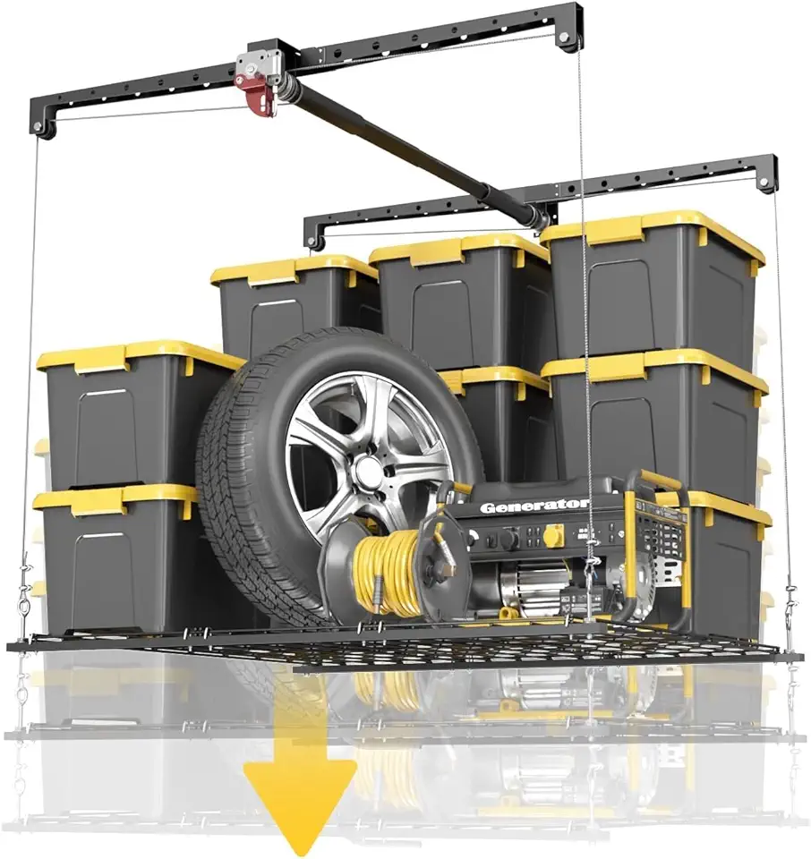 Overhead Garage Storage Rack, 4x4 Ft Garage Ceiling Storage Lift, Heavy ...