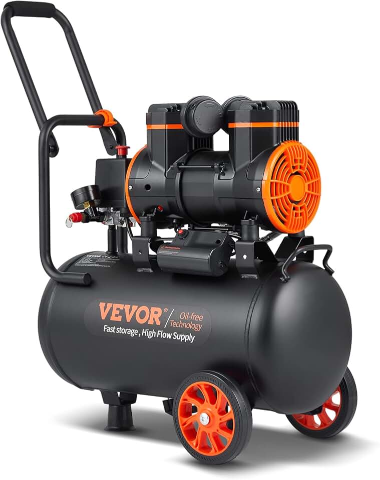 VEVOR 6.3 Gallon Air Compressor, 2 HP 3.35 CFM@ 90PSI Oil Free Air ...