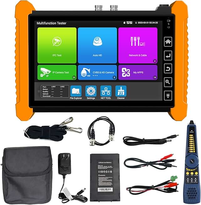 8K IP Camera Tester, CCTV Tester 7 inch Touchscreen 8MP TVI CVI AHD SDI ...