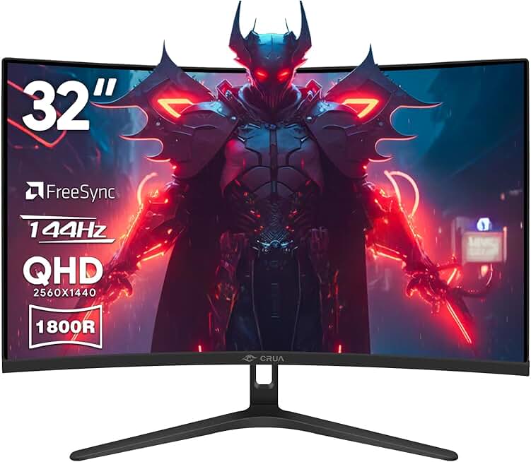 CRUA 32" Curved Gaming Monitor,144Hz QHD(2560 * 1440P) VA Screen, 1800R ...