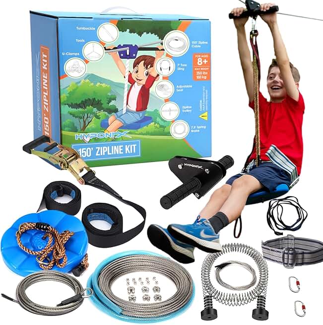 Hyponix Zip Lines for Kids and Adults Outdoor up to 350 Lbs - 150 ft ...