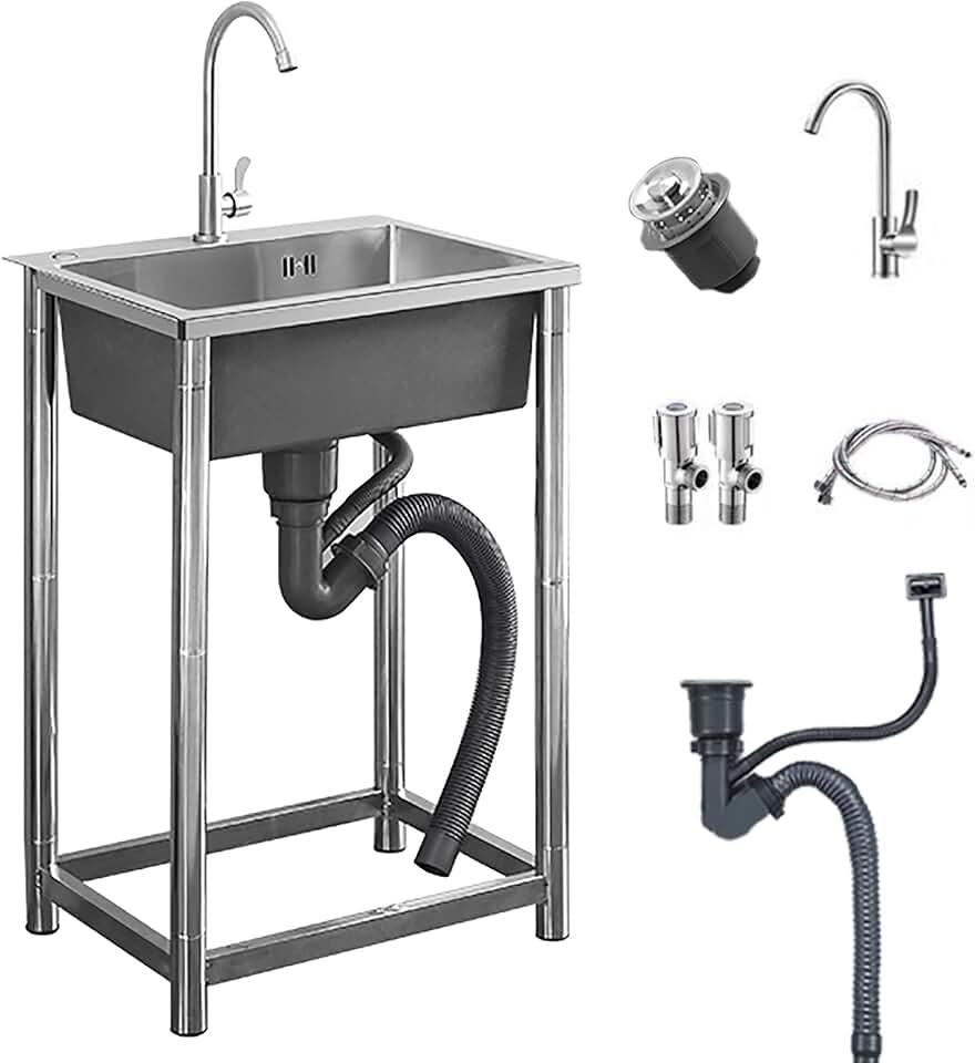 Outdoor Sink,Utility Sink,Single Bowl Kitchen Sink,Stainless Steel Sink with Single Cold Water ...