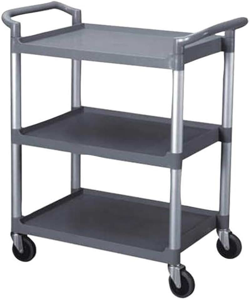 3-Tier Utility Cart, Grey Bus Cart 350 lbs Load with Open Shelving 33"L ...